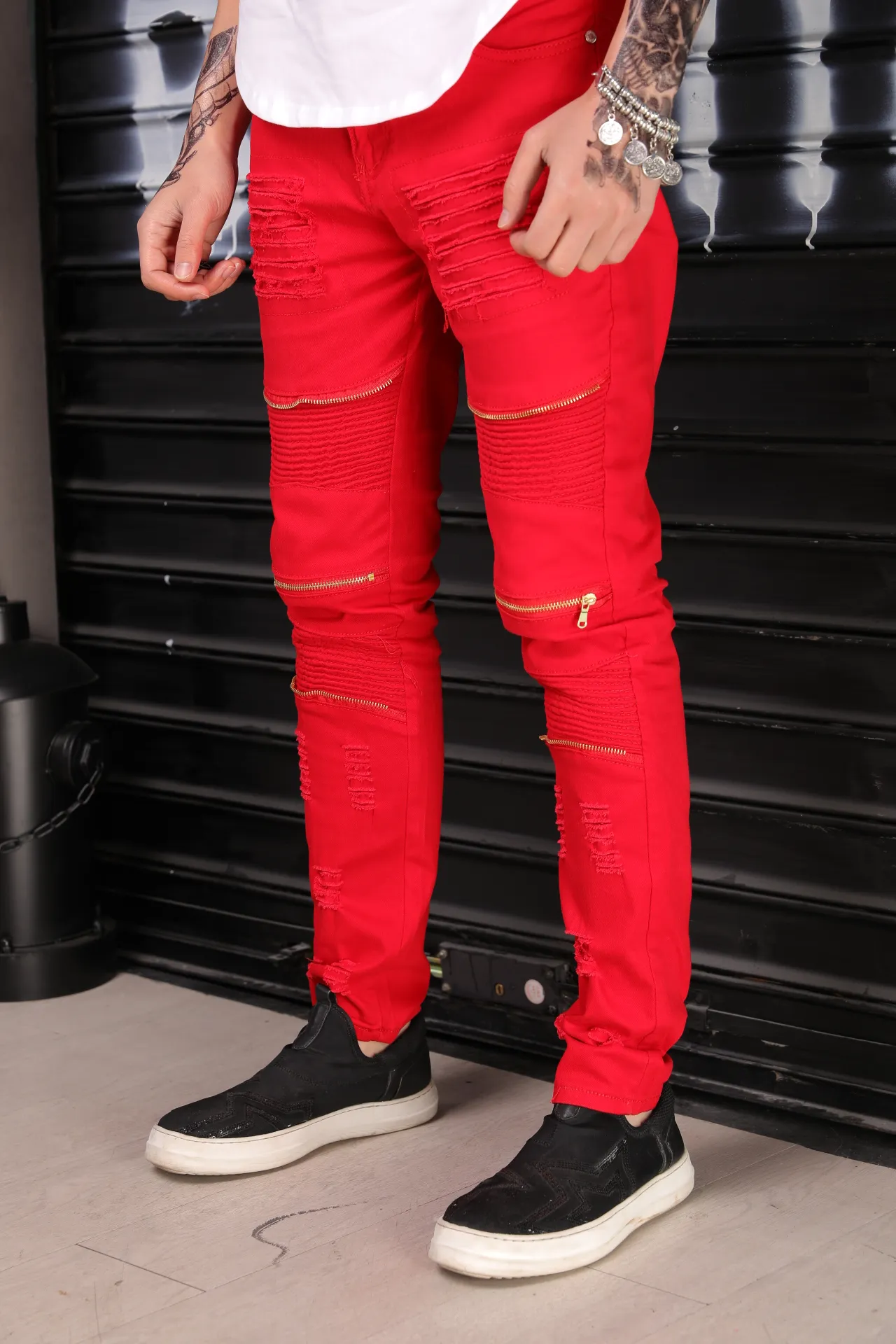 Men's Red Skinny Jeans With Ripped Detail And Zipper... From Brielle68 ...