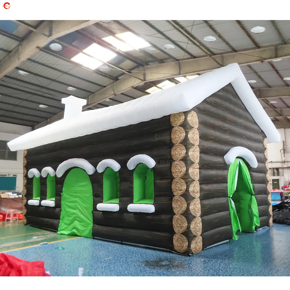 Commercial Inflatable Santa Grotto Christmas House With Wood Print