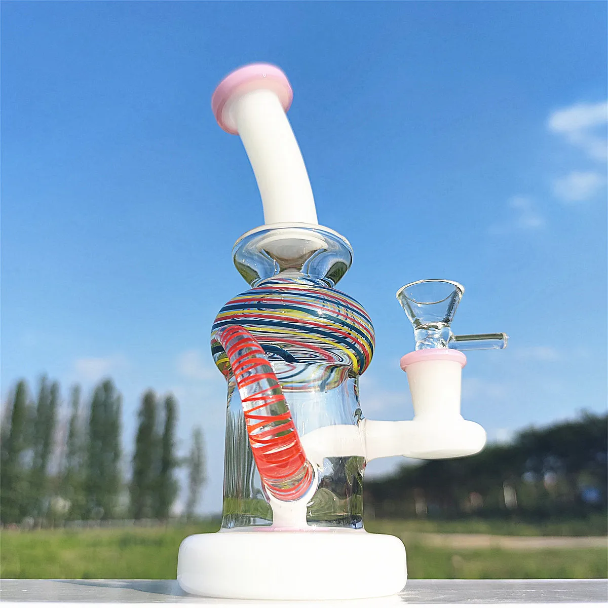 Wholesale 9 Inch Red Cream OX Horn Twin Hookah Glass Bong Dab Rig With ...