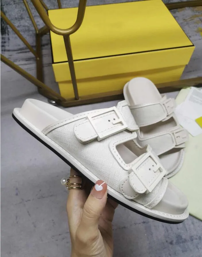 Double Band Flat Sandals With Decorative Buckle And Patterned Jacquard ...