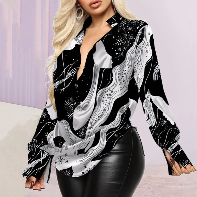 Sexy Cowl Neck Blouse: Women's Long Sleeve Chain Print Top - Shop Now ...