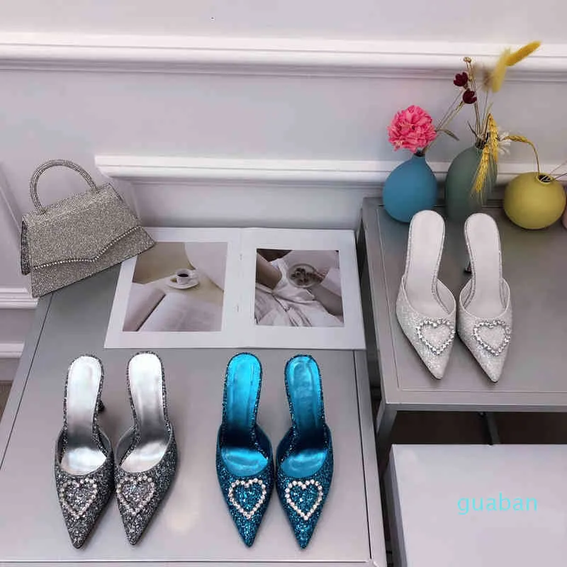 Slippers ladies shiny high-heeled novelty slippers with bowtie ...