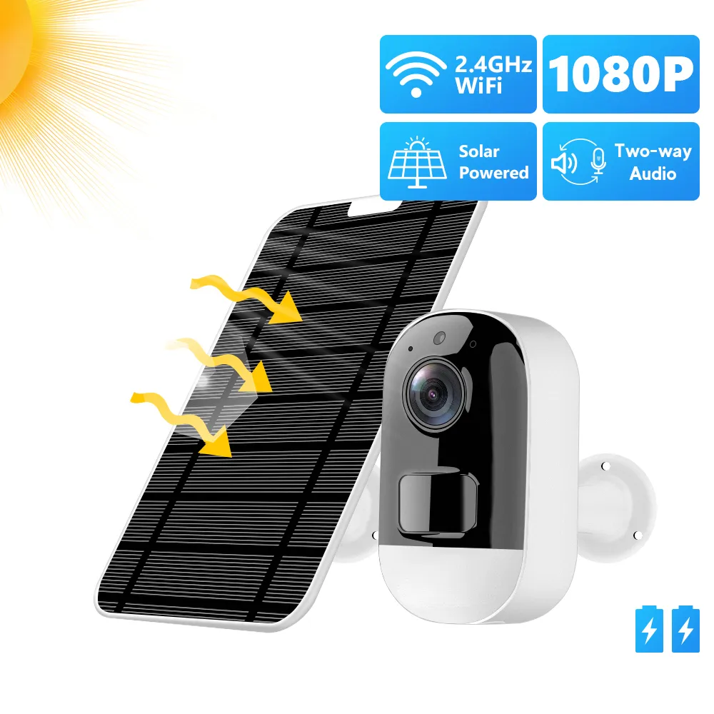1080P Solar Panel WiFi Wireless IP Camera, 2MP HD, Two-Way Audio, Smart ...