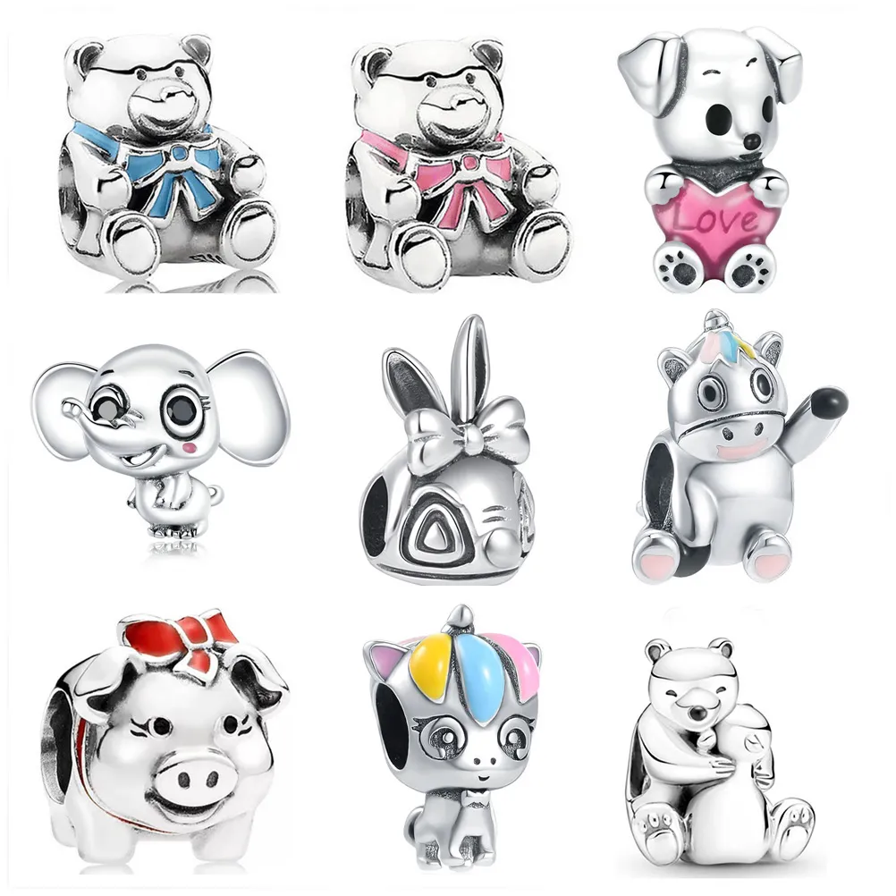 Premium 925 Sterling Silver Animal Beads: Pig, Rabbit, Elephant Charms ...