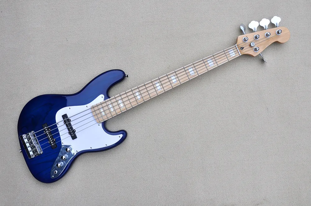 Custom Dark Blue 5-String Bass Guitar - Maple Fingerboard, Pearl ...