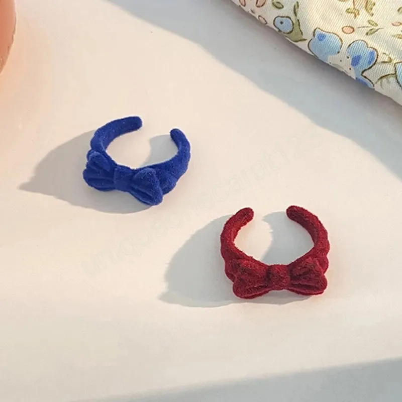 Velvet Bow Rings for Women Vintage Blue Flocking Wine Red Open ...