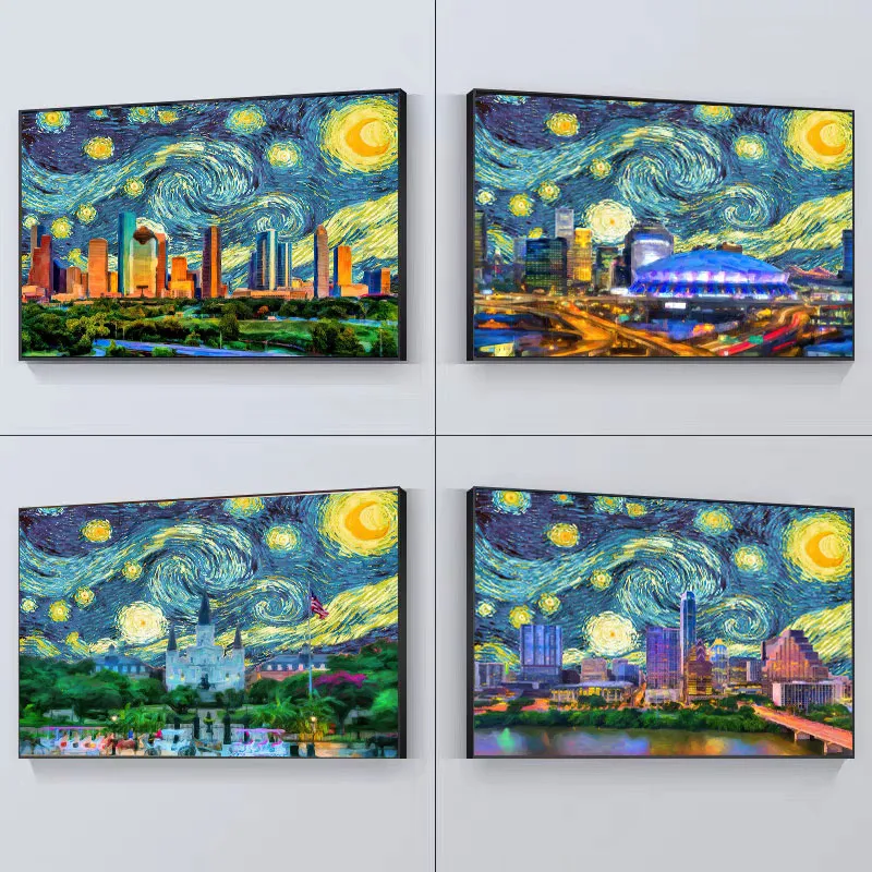 Abstract Starry Night Landscape Canvas Poster Iron... From Yiwumeixiang ...