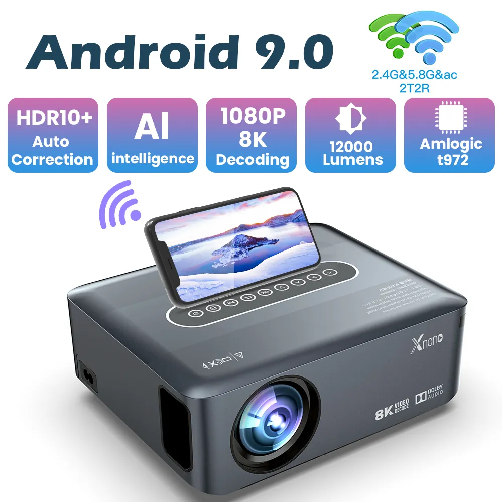 X1 Projector 8K 4K 1920 X1080P Amlogic T972 Dual Wifi BT5.0 HDR10 Voice ...