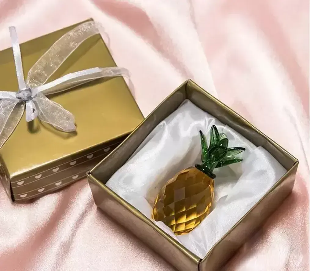 Crystal Pineapple Glass Figure Ornaments Party Favors in Gift Box for ...