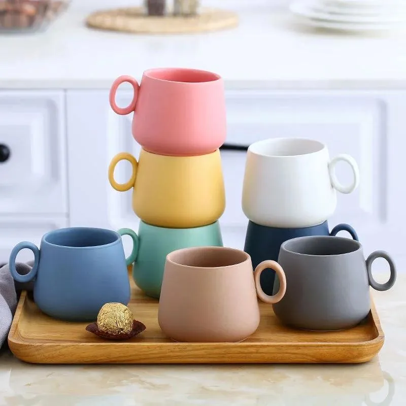 Creative Rainbow Ceramic Coffee Mugs Pastel Color Tea Cups Cute Latte ...