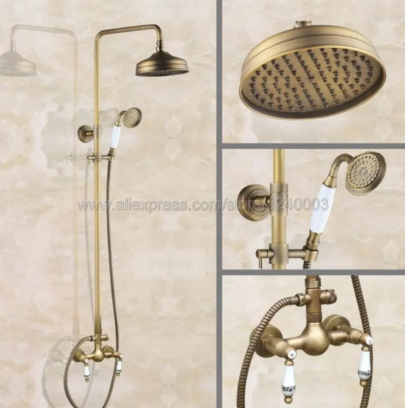Kan107bathroom Antique Brass Shower Set 8 Rainfall Head Dual