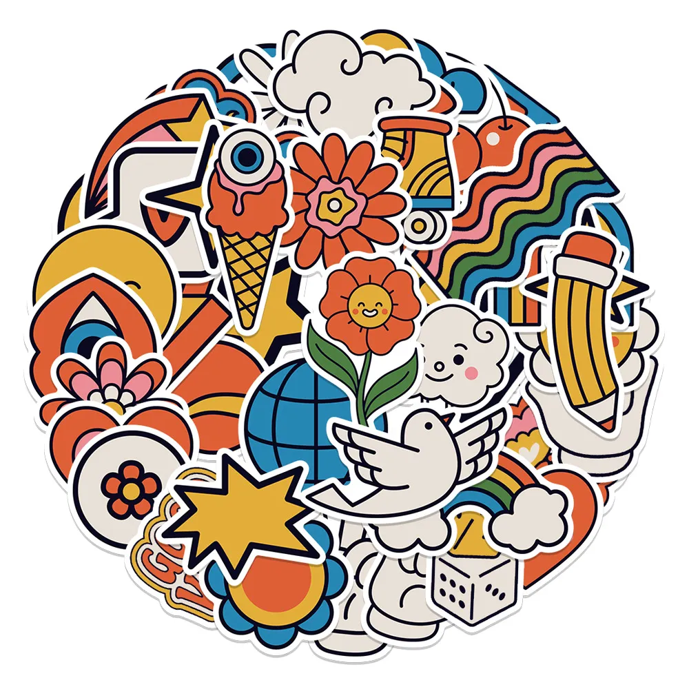 50 Cute Hippie Graffiti Waterproof Stickers For Cars For Skateboards ...