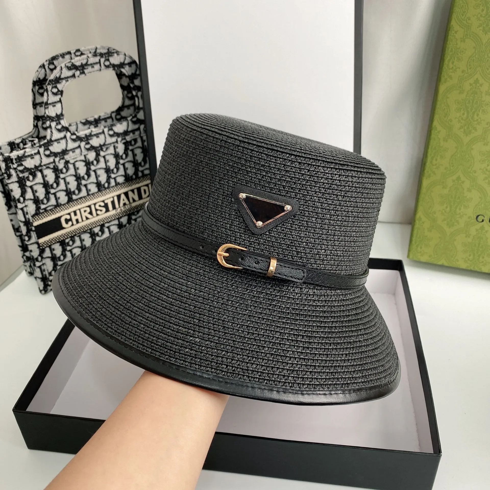PRD Womens Designer Triangle Hat With Letter Straw Fashionable Knitted ...