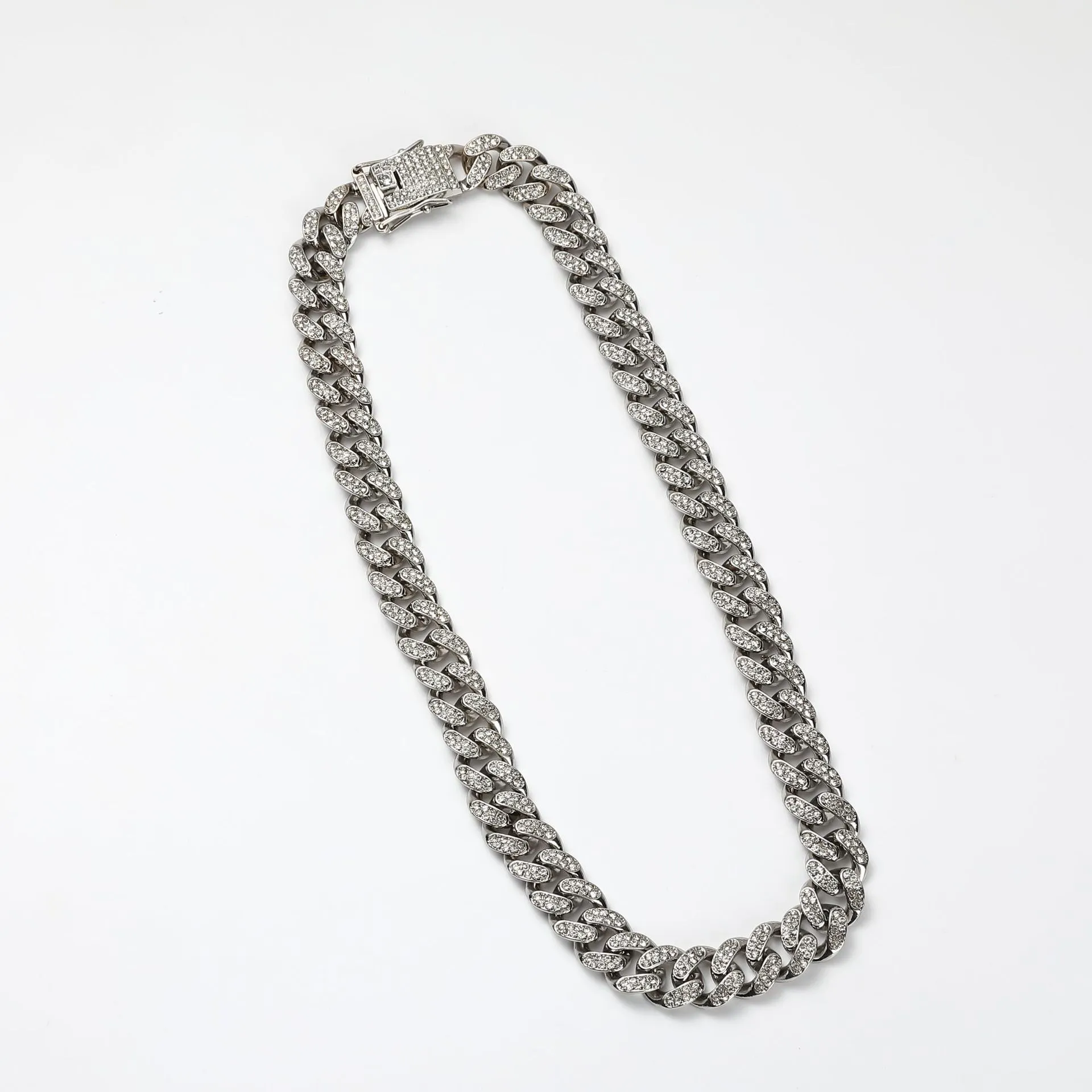 Silver Cuban Link Chain Hiphop Bracelet Necklace Iced Out Diamond Cuban ...