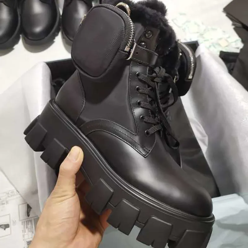Designer Nylon And Leather Combat Platform Combat Boots With Pouch ...