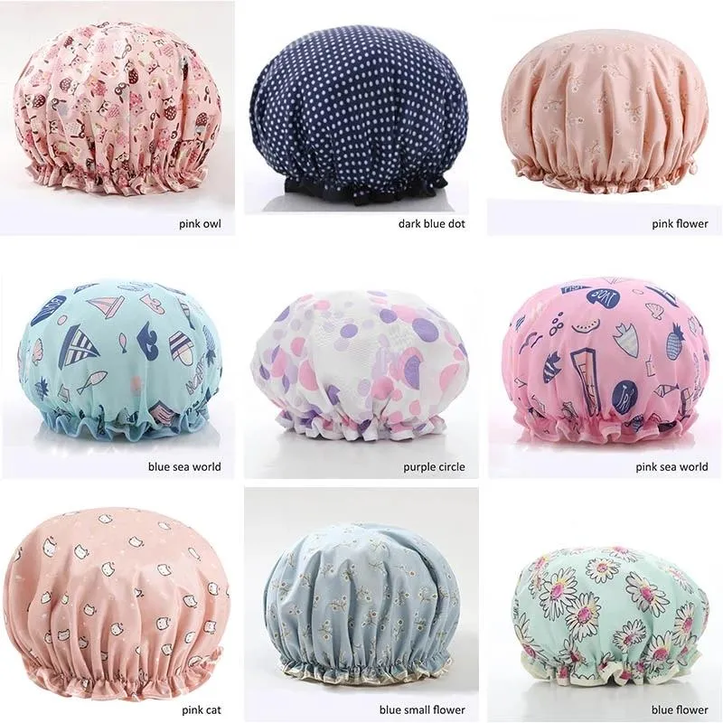 Shower Caps Waterproof Double Layer Bath Hat Hair Cover for Women from ...