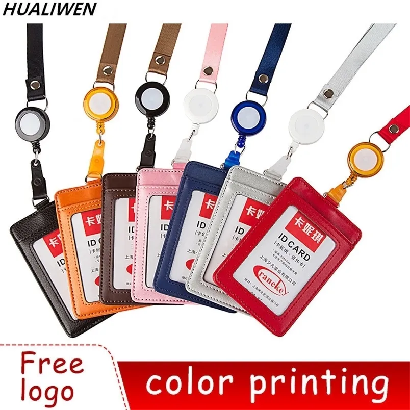 Premium Leather ID Badge Holder - Genuine Cowhide Work Card Holder with ...