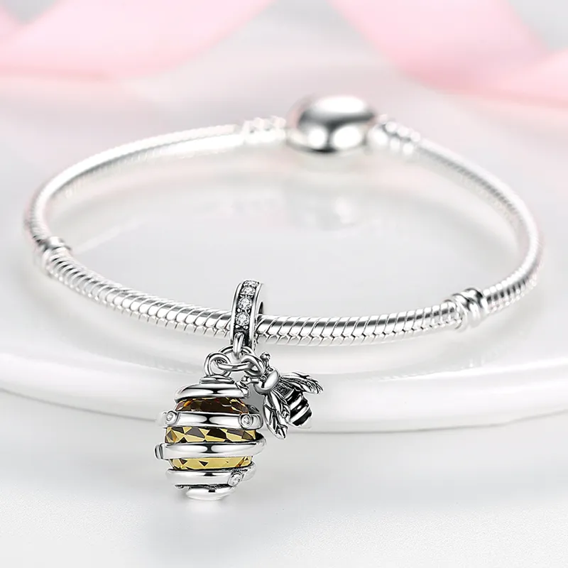 H Hive Bee Dangle Pandora Bee Charm Necklace 925 Sterling Silver Bead For DIY Jewelry Making From Lyypandora 9.11 DHgate.Com