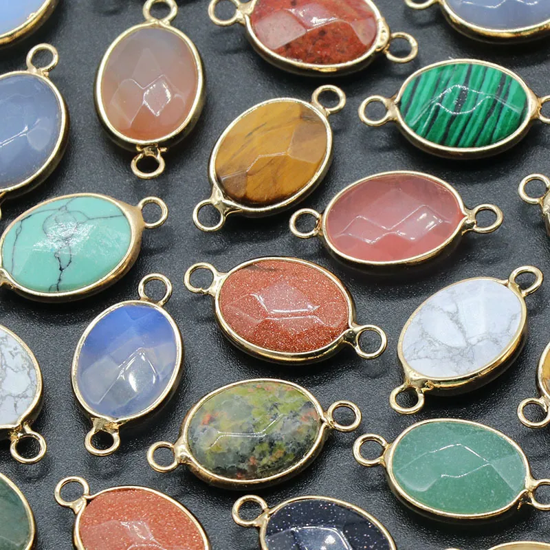 Faceted Oval Stone Connector Charms: Golden Plated Pendants for Jewelry ...
