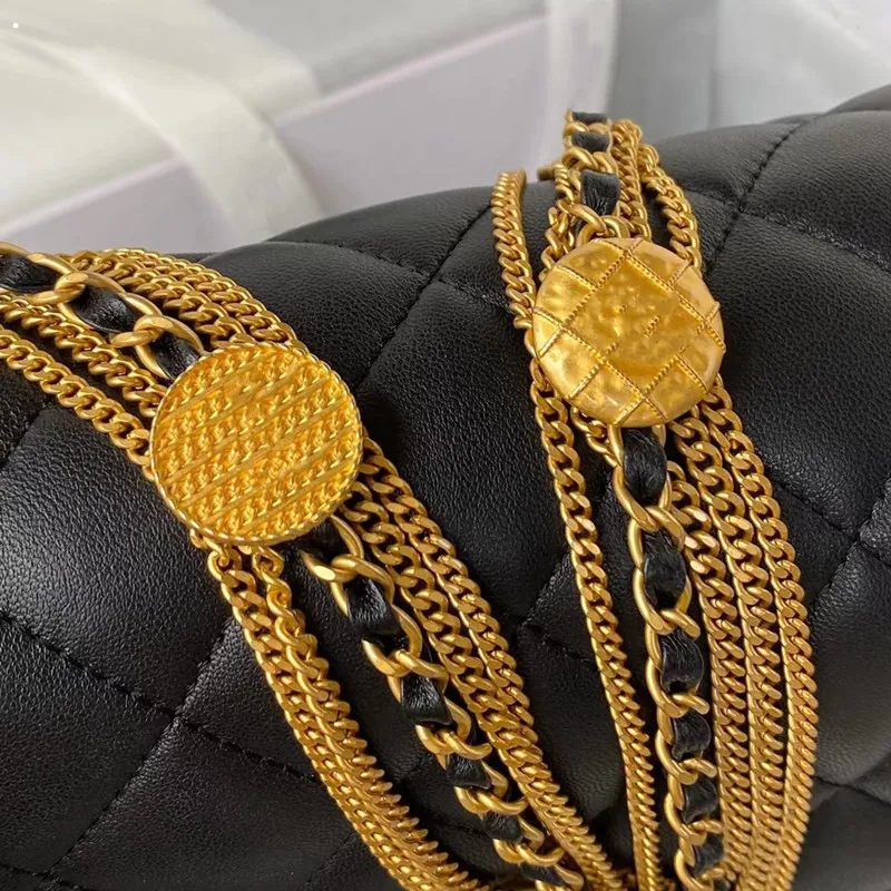 Luxury Gold Coin Chain Bag, PU Leather One Shoulder Flap Bag With ...