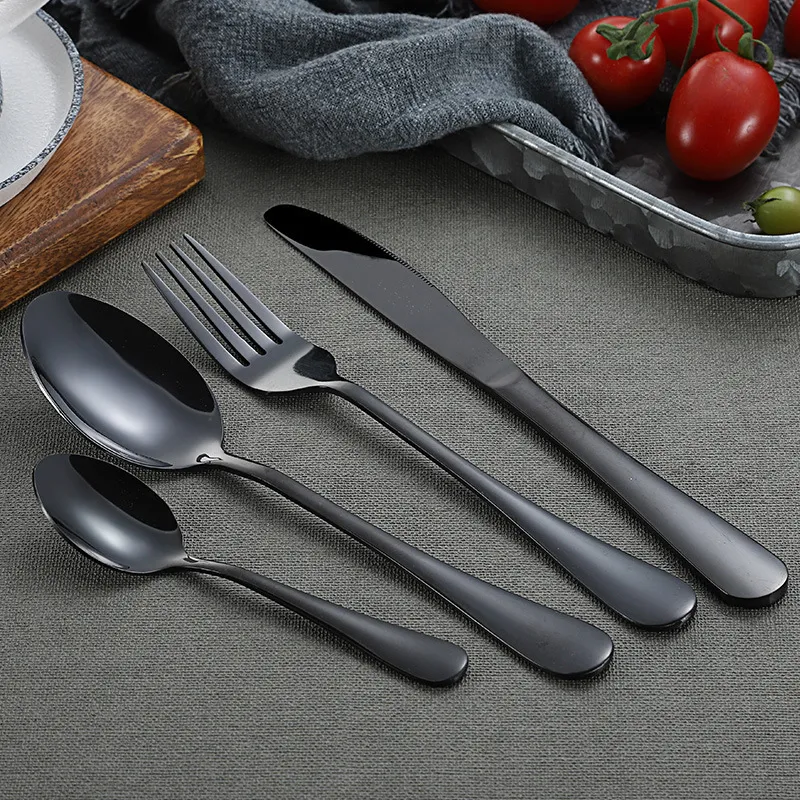 Colorful Stainless Steel Steak Matte Black Silverware Set With Gold ...