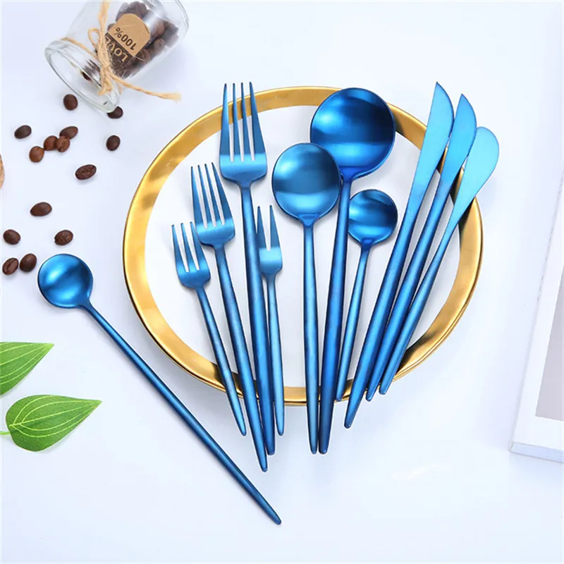 Stainless Steel Blue Cutlery Set Includes Spoon, Knife, Fork Perfect ...