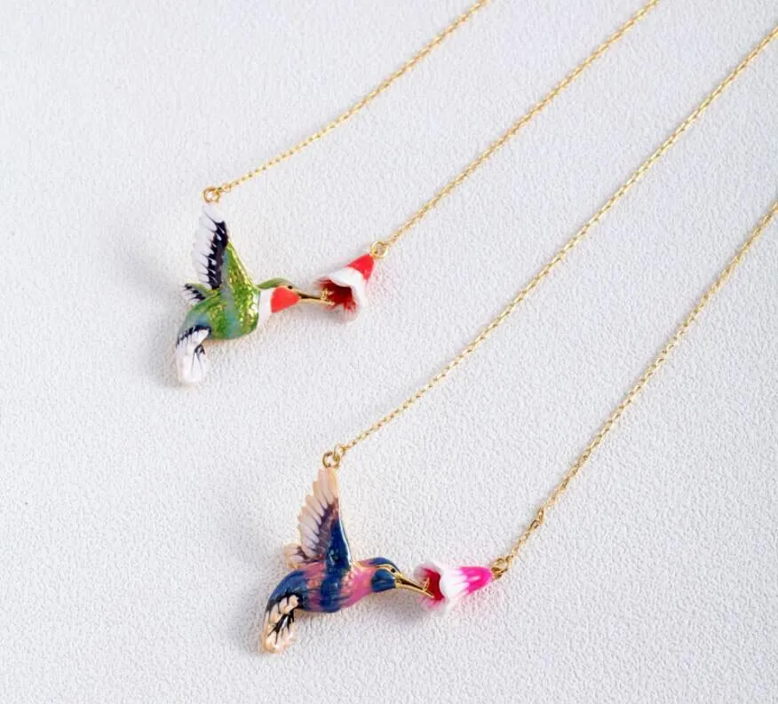 Bird Necklace Hand Enamel Glaze Hummingbird Flower Clavicle Chain For ...