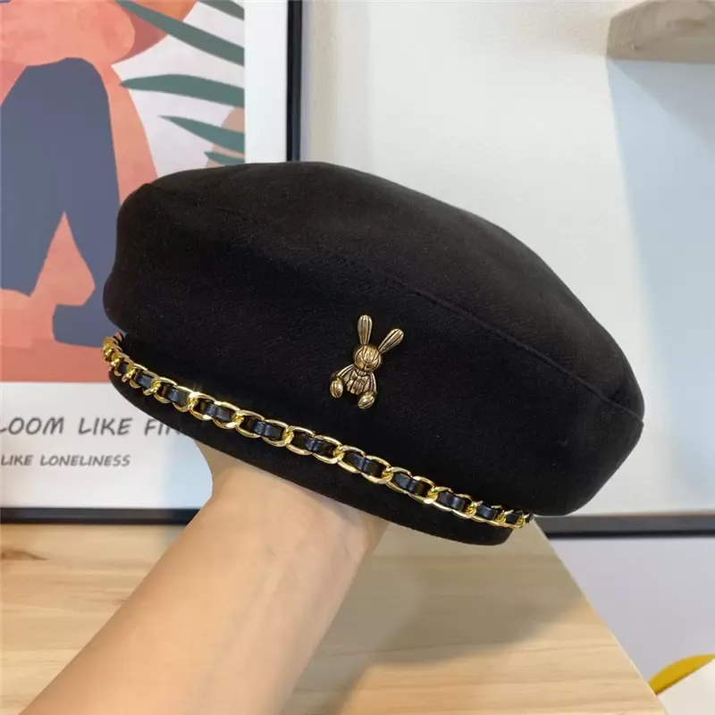 Designer Cashmere Beret for Women and Men, Chain Detail, Lady's Outdoor ...