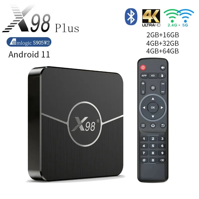 Smart X98 Plus Android11 android tv box with Amlogic S905W2, 4GB RAM, 32GB Storage, Dual-Band Wi ...
