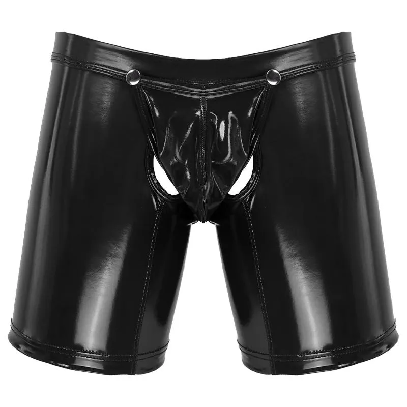 Underpants Mens Wet Look Patent Leather Boxer Briefs Erotic Lingerie