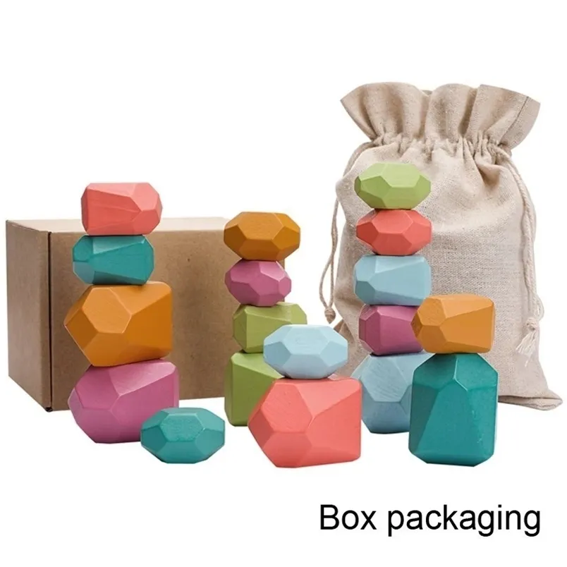Colorful Wooden Blocks Rainbow Stacking Stones Montessori Toy For Kids ...