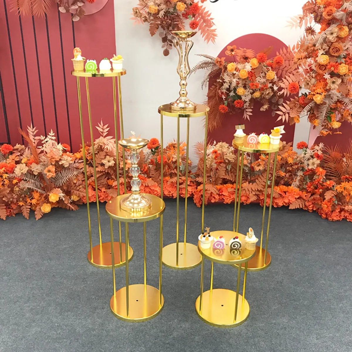 Gold Floral Stand Wedding Backdrop Stainless Steel Flower Centerpiece ...