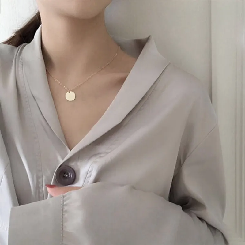 Simple Small Disc Thin Chain Necklace Temperament... From Brandjewelry8 ...