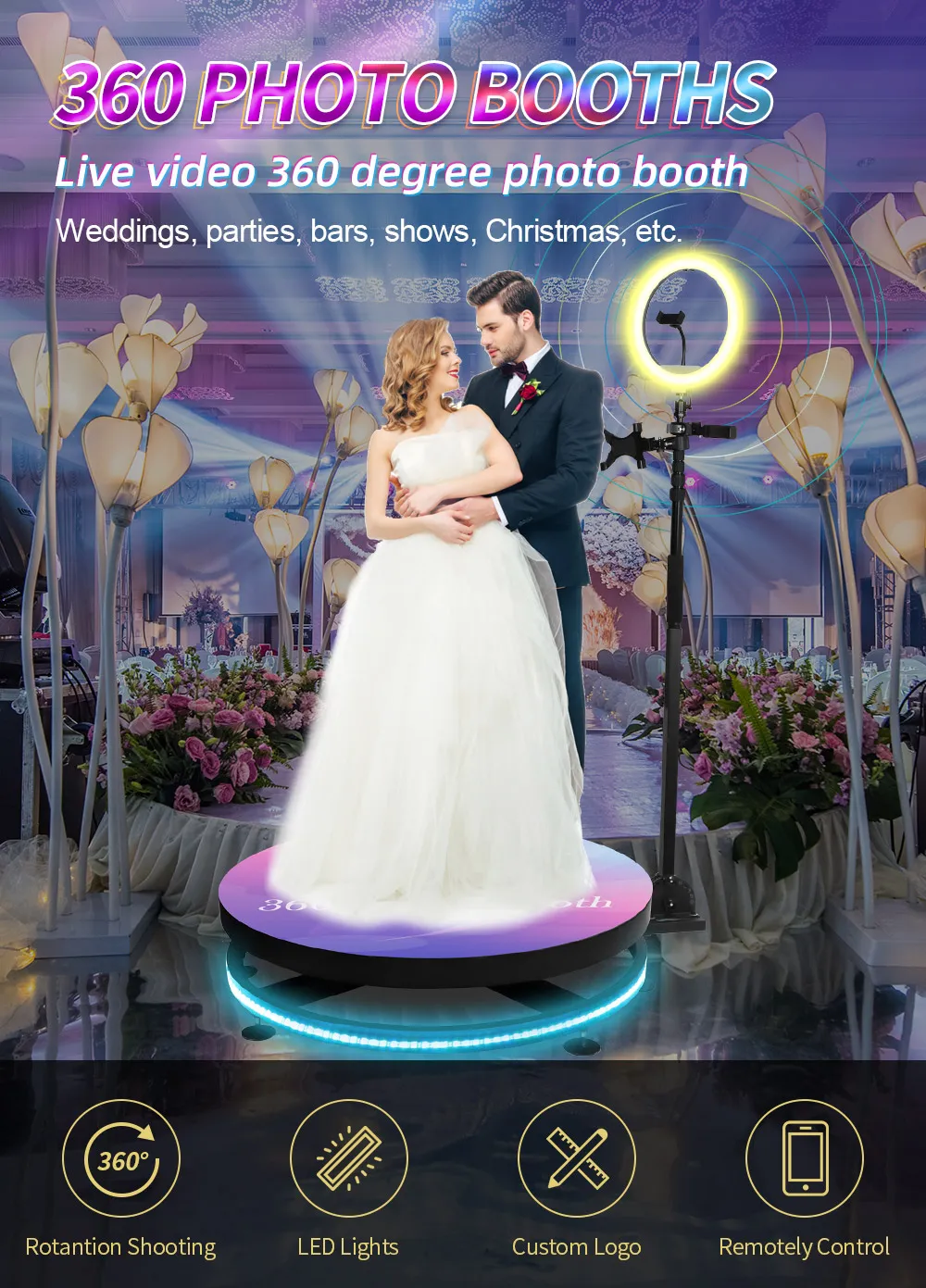 Party Rotating Selfie Box Spin 80CM 360 Camera Portable Ipad 360 Photo ...