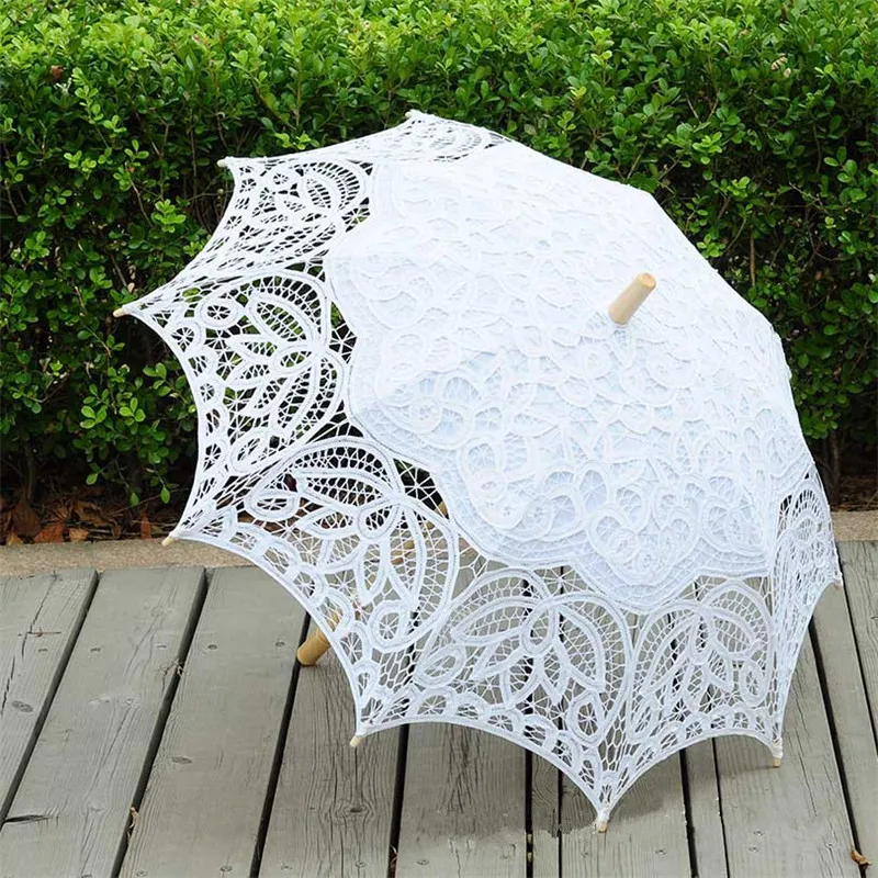 White Wedding Parasols Handmade Lace Bridal Umbrellas For Garden ...