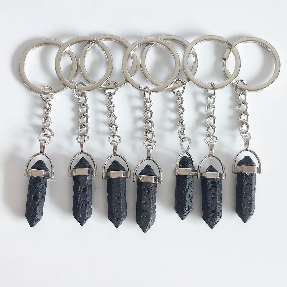 Black Lava Stone Hexagonal Prism Stone Keychain Stylish Car Decor For ...