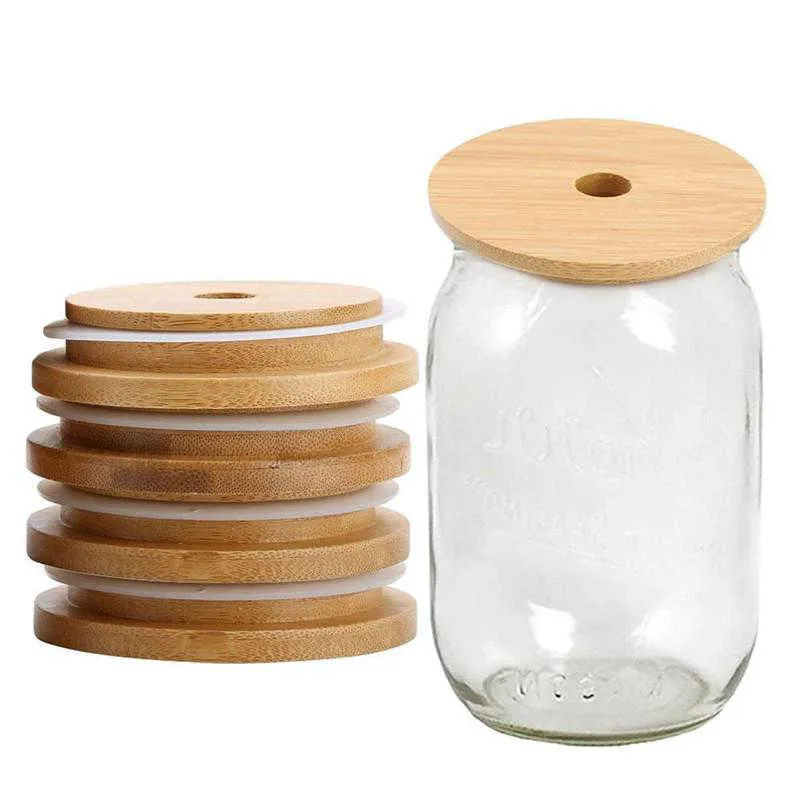 Bamboo Glass Cup Lids 70mm and 88mm Reusable Wooden with Straw Hole and ...