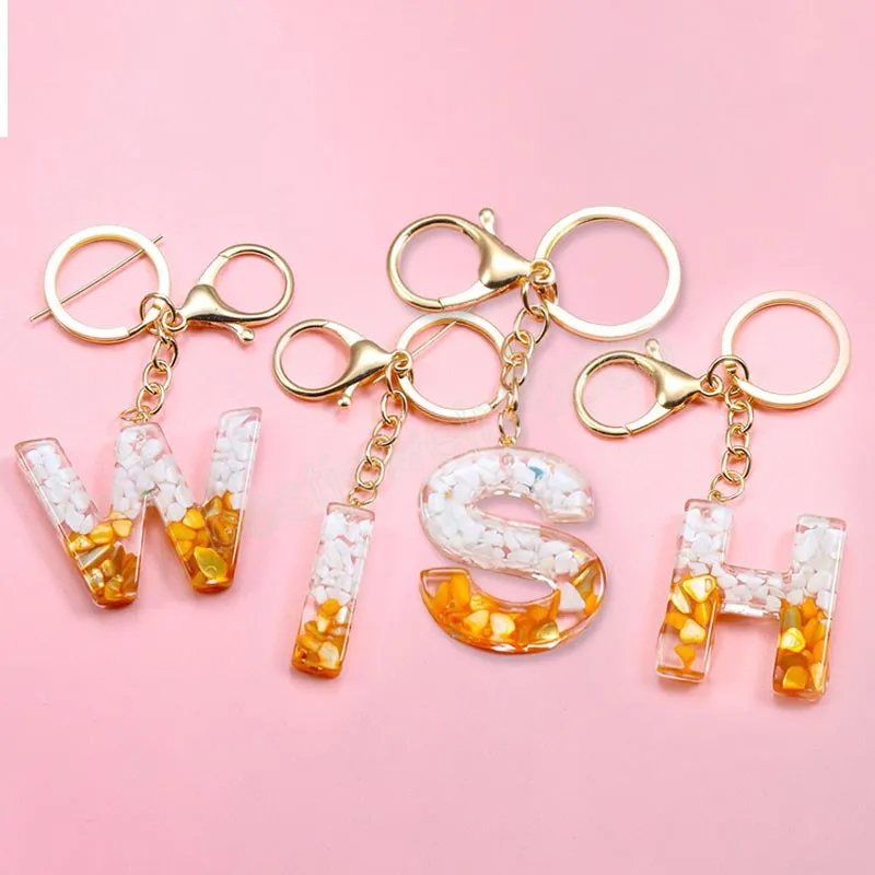 Glitter Gradient Resin Orange Stones cute keychains with English ...