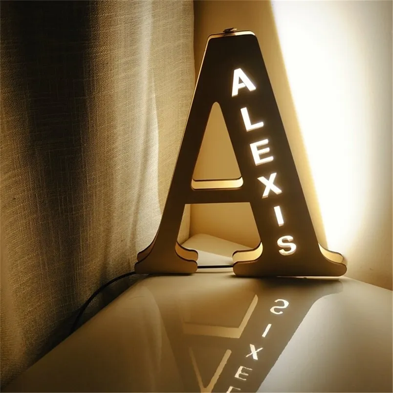 Personalized LED Name Sign Night Light Custom Wooden Lamp For Couples ...