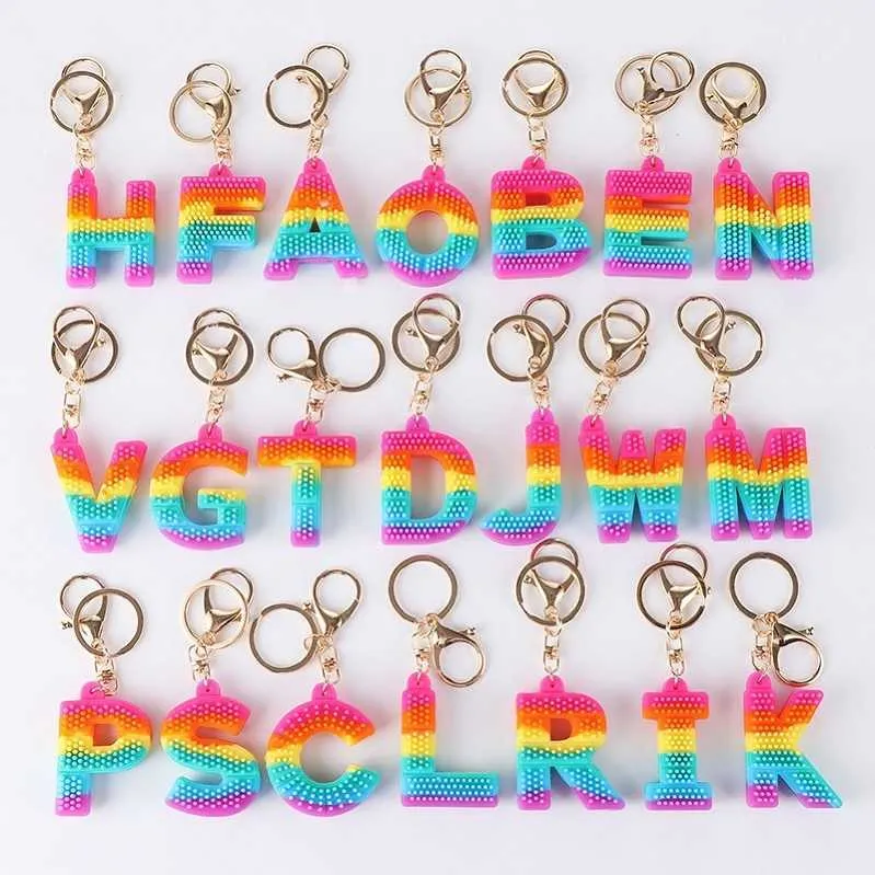 Fidget Toy Keychain Furry Alphabet Letter Keychain Rainbow Sensory ...