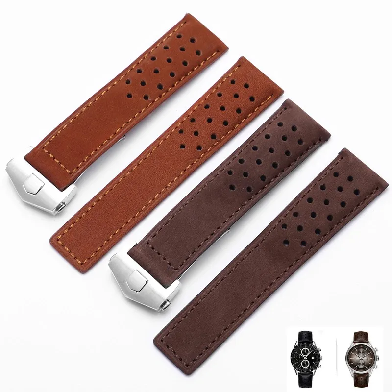 TAG Heuer Men's Genuine Leather Watchband With Folding Buckle Gray ...