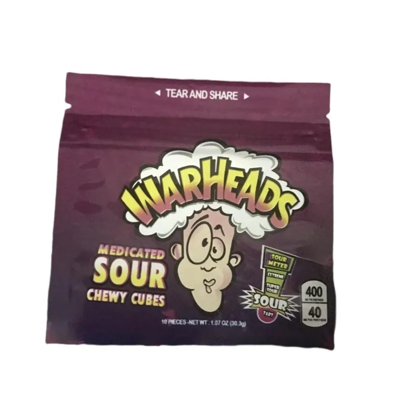 Wholesale Medicated WarHeads Packaging Bags 400mg Sour Chewy Cubes ...
