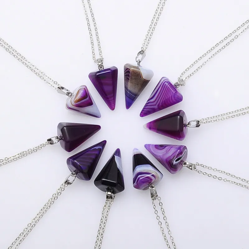 Agate Chakra Reiki Healing Hexagonal Pyramid Crystal Amethyst Pendant ...
