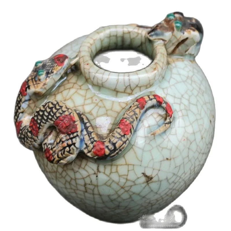 Cracked Glaze Porcelain Snake Jar With Rat Crackle Design Antique ...