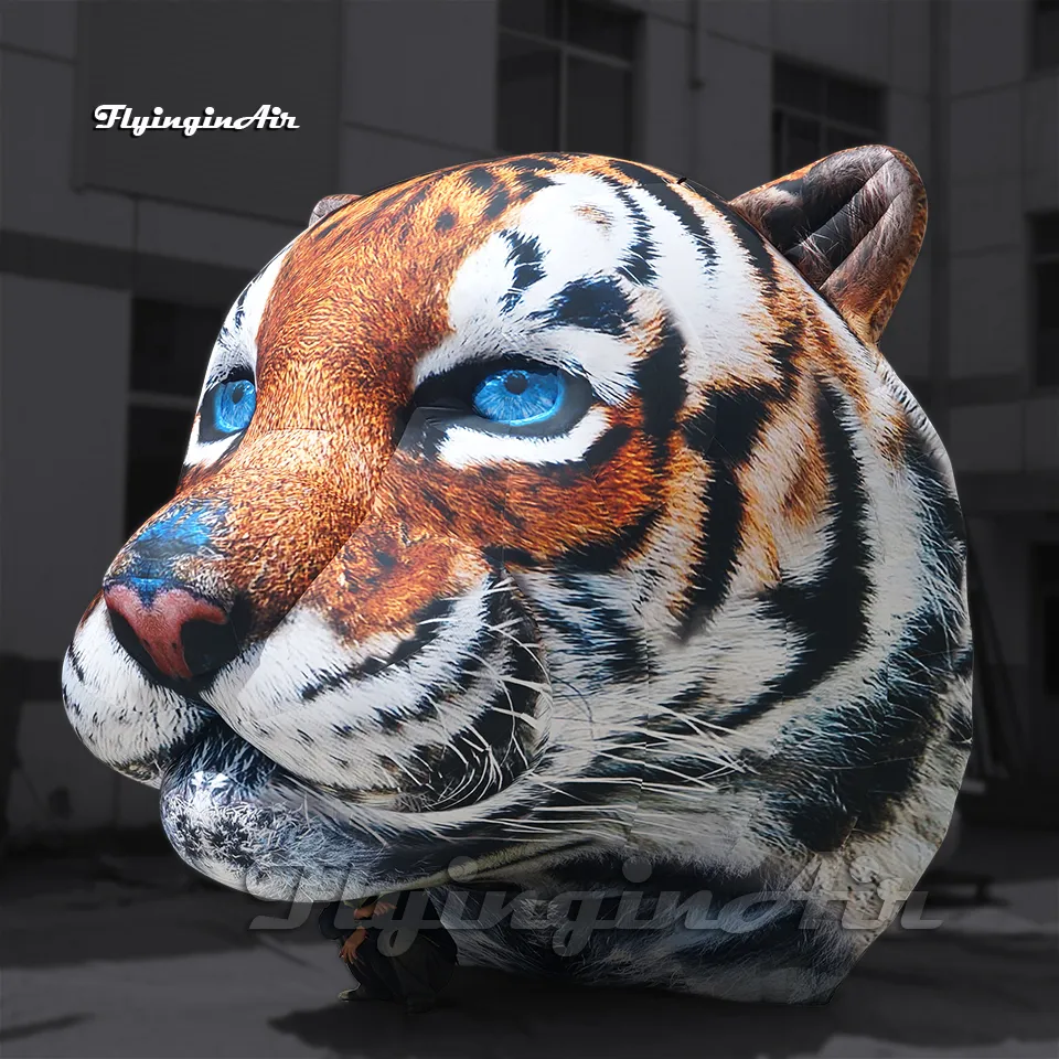 Club Party Inflatable Tiger Head Balloon 5m Air Blow Animal Mascot For ...
