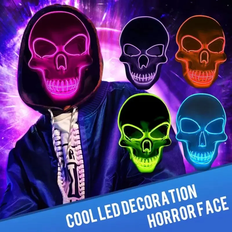 LED Skull Mask For Halloween Horror, Dance, Glow In The Dark Festival ...