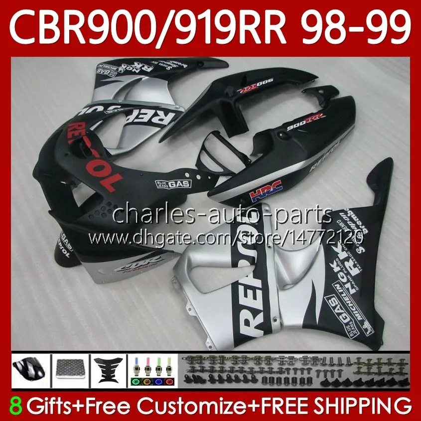 Aftermarket Fairing Kit For HONDA CBR919RR 1998 1999 Red/Black ABS ...