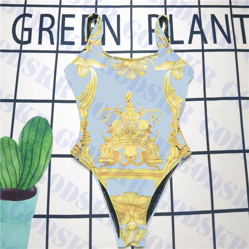 Gold Swimwear Womens Bathing Suits Letter Jacquard One Piece Bikini ...