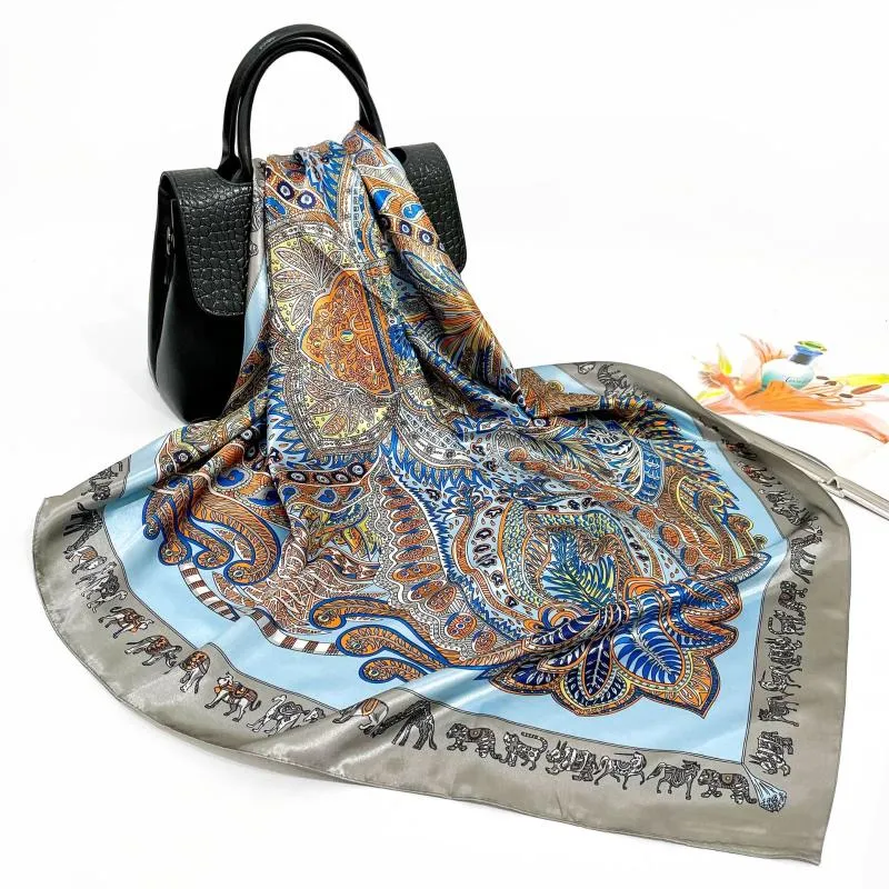 Scarves Spring Simulation Silk Womens Satin Scarf Printing Wild 90cm Large Square T