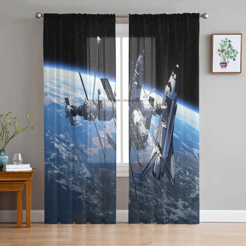 Space Curtains Earth Satellite Technology Space Tulle Sheer Window ...
